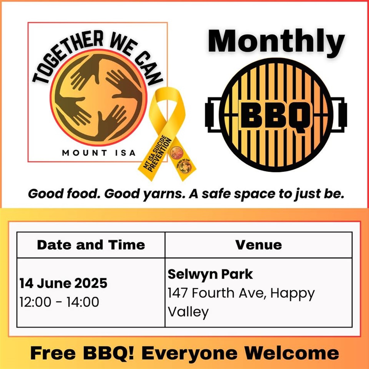 Together We Can Monthly Barbecue | Mount Isa City Council